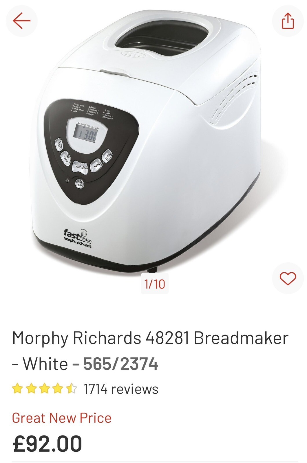 Morphy Richards 48281 Breadmaker- White | eBay UK