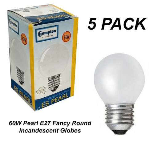 5 x 60W Pearl Fancy Round Light Globes Bulbs Incandescent Screw Cap E27 ...