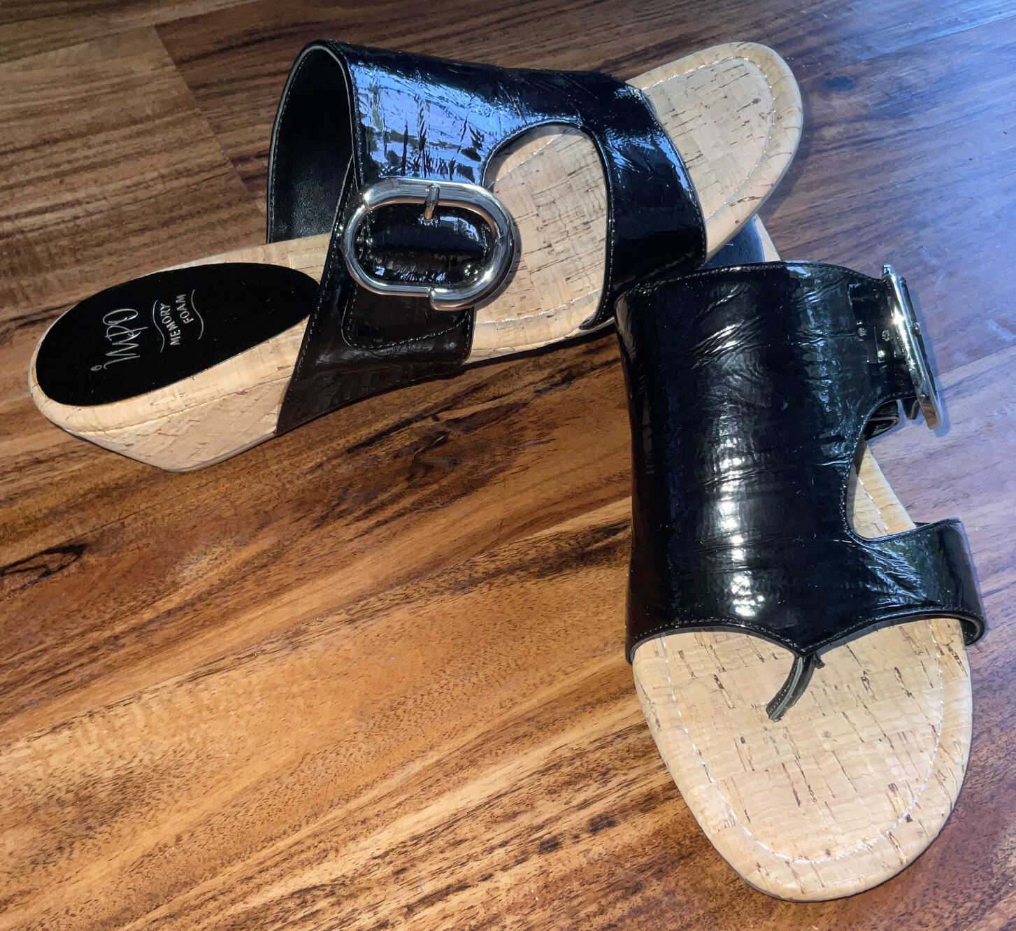 Impo Wedge Sandals size 9M Black with silver buckle, Cork | eBay