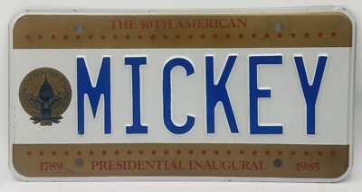 1985 50th Inaugural Vanity License Plate MICKEY Ronald Reagan ...