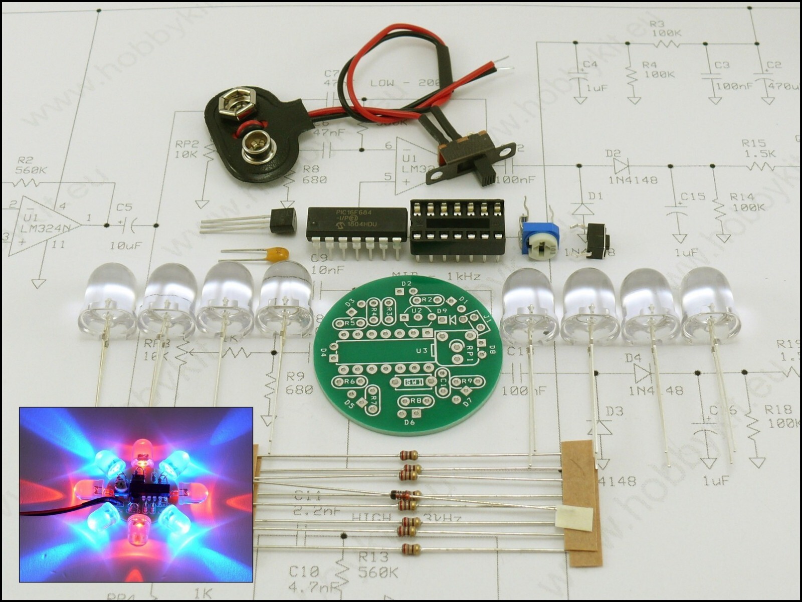 LED Beacon Light Chaser Round Sequencer DIY Assembling Kit 8x 10mm LEDs ...