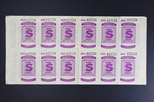One S Unit British Fuel Ration Voucher Coupon Stamp Sheet - Purple ...