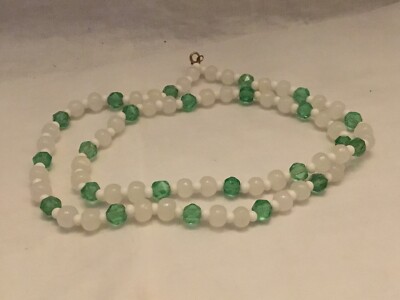 uranium glass rock quartz and milk glass beaded necklace 36" green ...