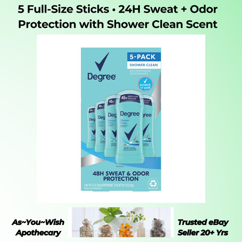 Degree Women Shower Clean Deodorant 5 Pack x 2.6oz Antiperspirant Stick ...