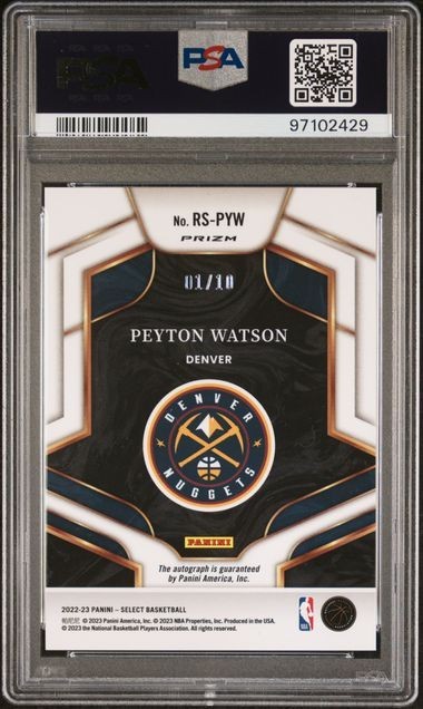 2022 Select Rookie Signatures Peyton Watson SSP Gold Disco RC Auto 1/10 ...
