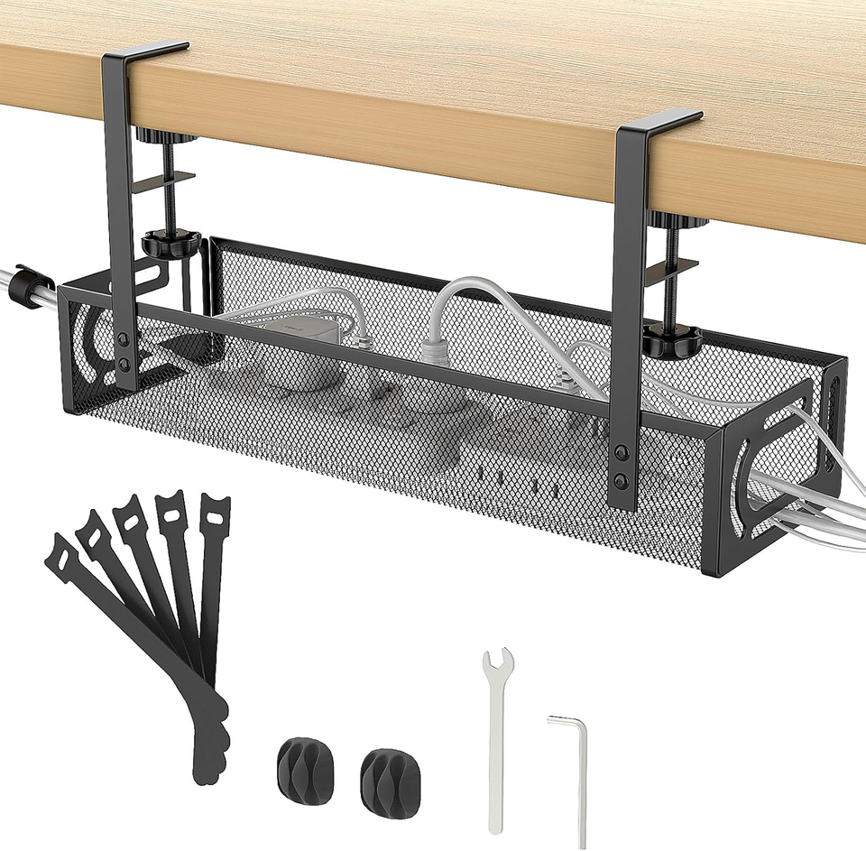 Under Desk Cable Management Tray No Drill, Metal Mesh Cable Tray with ...