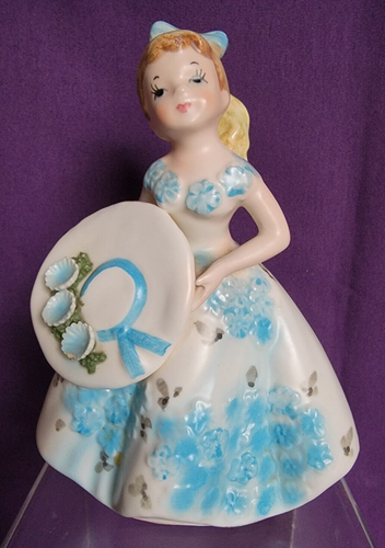 5" Lefton Southern Belle Figurine In Blue Floral Dress With Large Hat ...