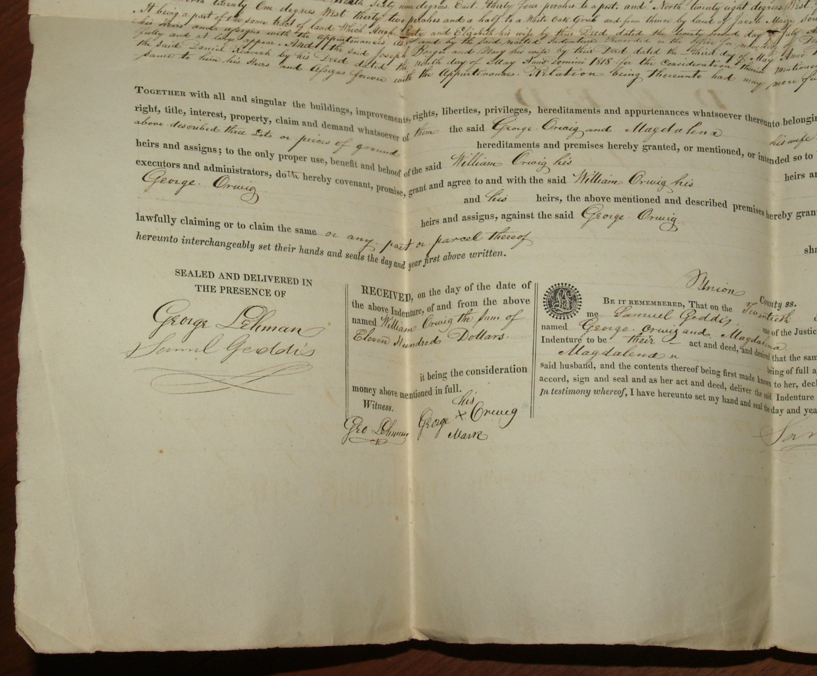 ANTIQUE HISTORIC DOCUMENT LAND INDENTURE DEED MIFFLINBURG PENNSYLVANIA ...