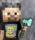 Minecraft Steve Block Head Box Mask & Axe Ax Tool Halloween Costume ...