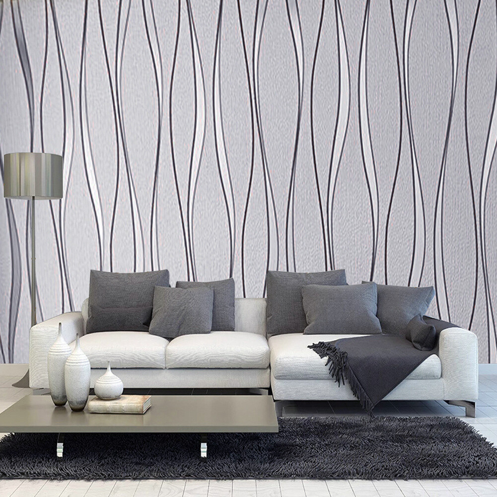 Non Woven 3D Striped Geometric Wave Pattern Wallpaper Modern Living ...