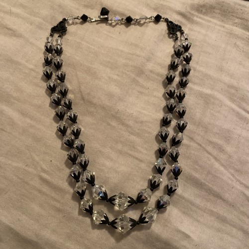 Vintage Flapper Art Deco Czech Faceted Rock Crystal Beaded Necklace 16 ...