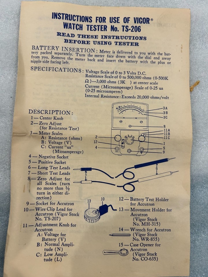 Clock/Watch Repairer's Estate Tool VIGOR TS-206 Electronic Watch Tester ...