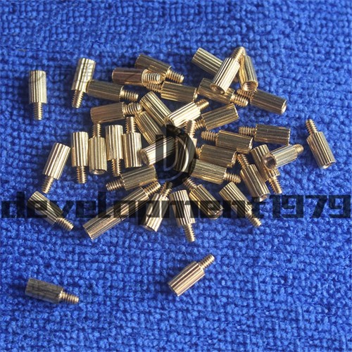 50PCS NEW M2X3MM+3MM MALE FEMALE PCB THREAD BRASS PILLARS STANDOFF ...