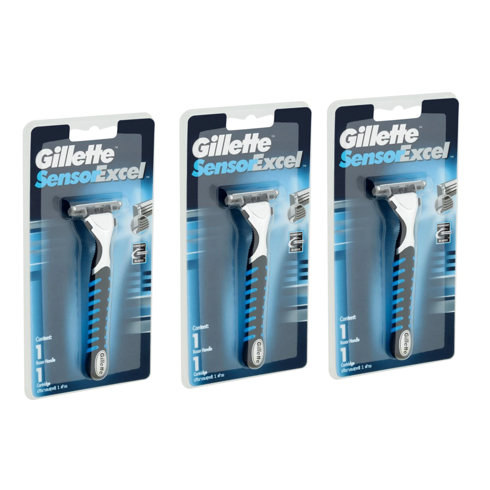 Gillette Sensor Excel Razor Handle Twin Blade Manual x 3 | eBay