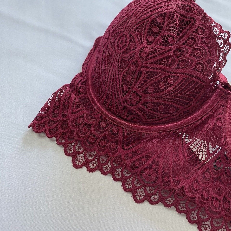Boux Avenue Burgundy Red Lace Balcony Bra Strappy Top Stephanie ...
