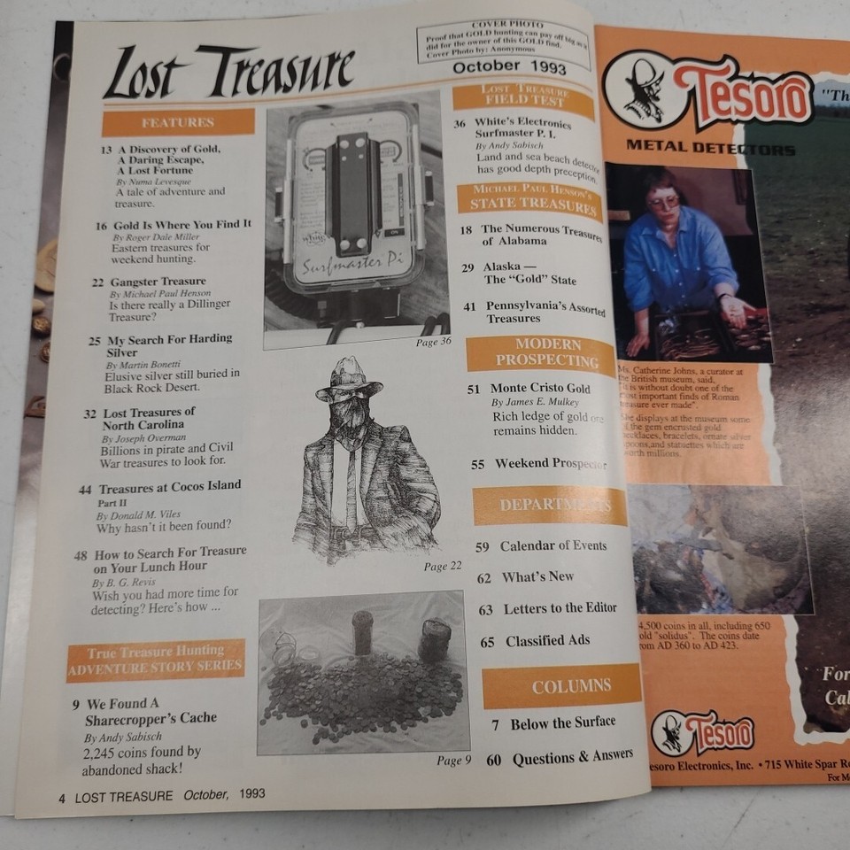 Lost Treasure Magazine October 1993 Hunters Guide Metal Detector Float ...