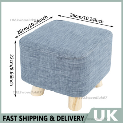 Solid Wood Square Wooden Stool Fabric Footstool Furniture Stool UK ...