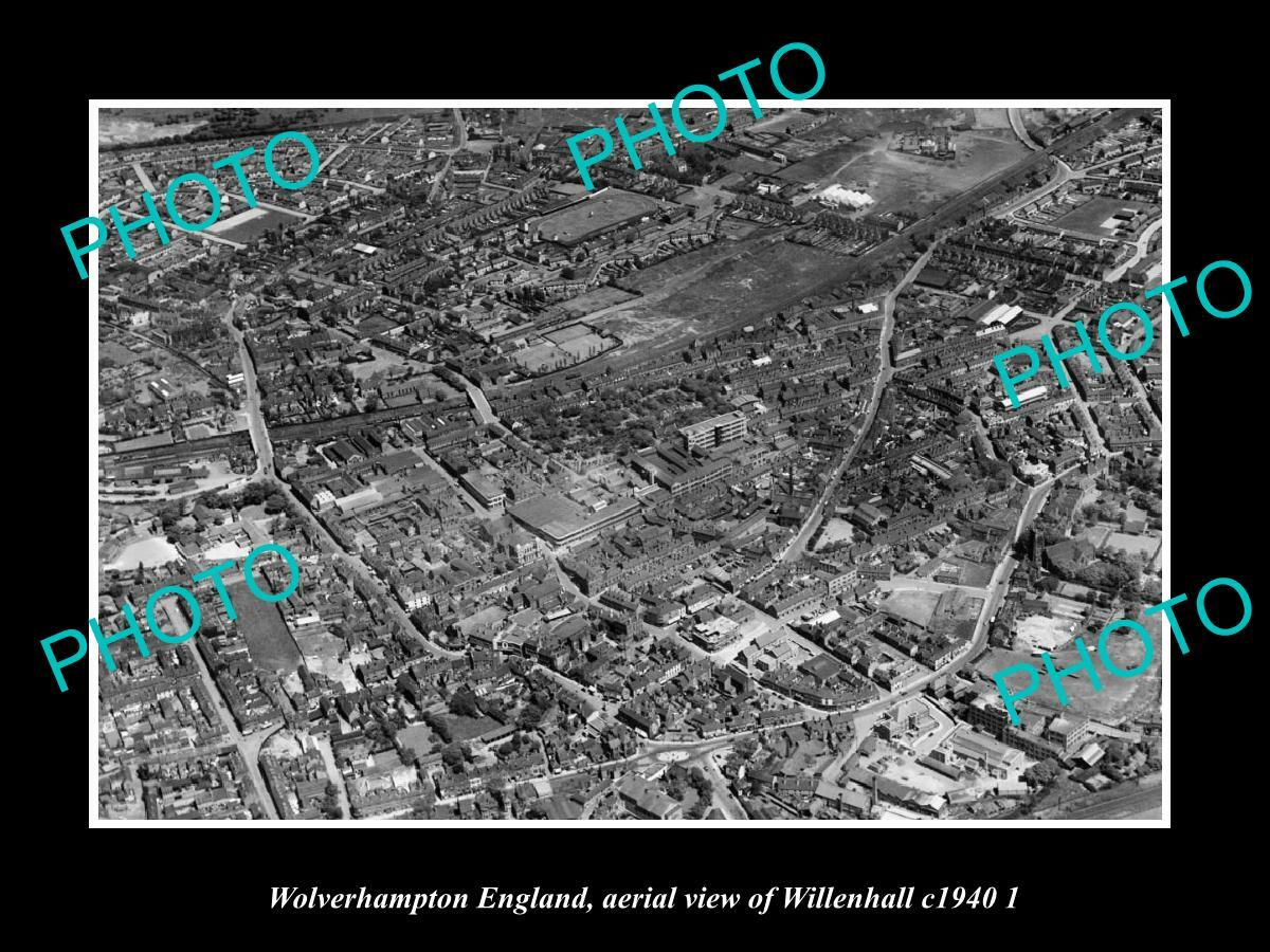 OLD POSTCARD SIZE PHOTO WOLVERHAMPTON ENGLAND AERIAL VIEW WILLENHALL ...