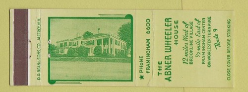 Matchbook Cover - Abner Wheeler House Framingham MA | eBay