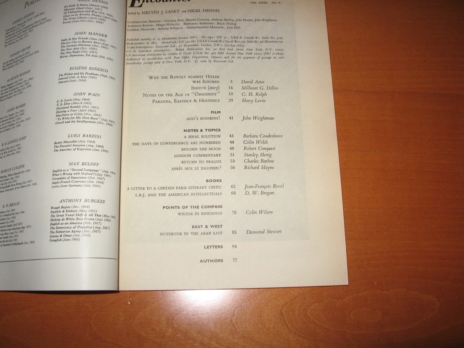 1969 Encounter June Colin Wilson, Desmond Stewart, Harry Levin, David ...