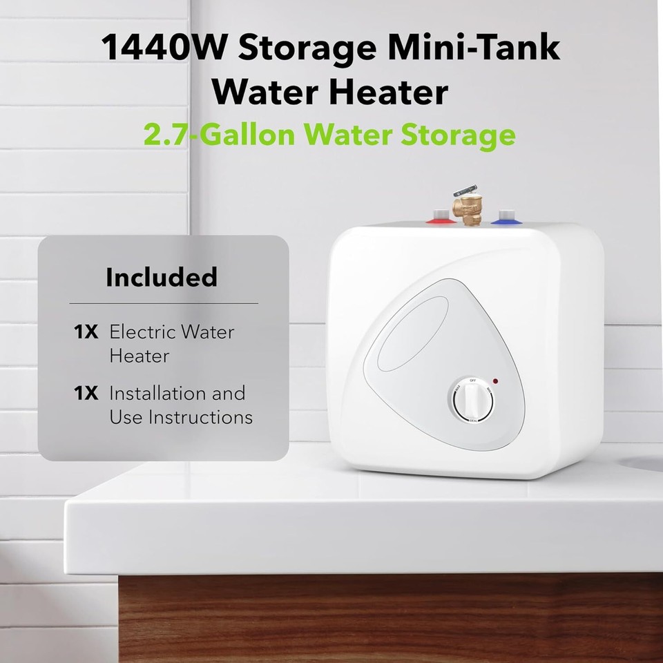 Electric Mini-Tank Water Heater - 2.7 Gallon Small Under Sink Instant ...