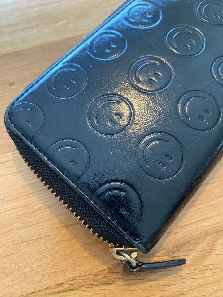 Smiley Face Embossed Long Wallet Black Leather | eBay UK