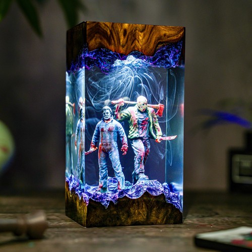 Horror Resin Lamp with Michael Jason Style Figure, Creepy Halloween ...