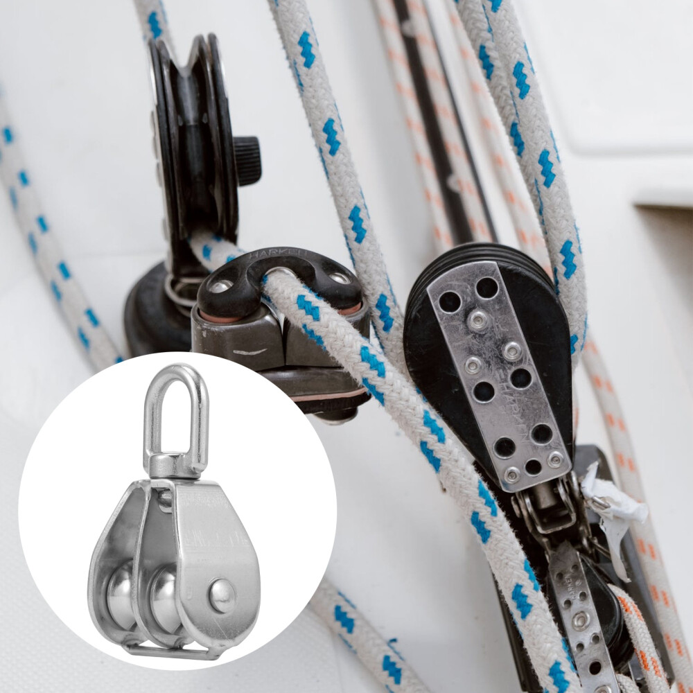 2 Pcs Double Pulleys Rollers Hanging Wire Swivel Towing Wheel Rigging ...