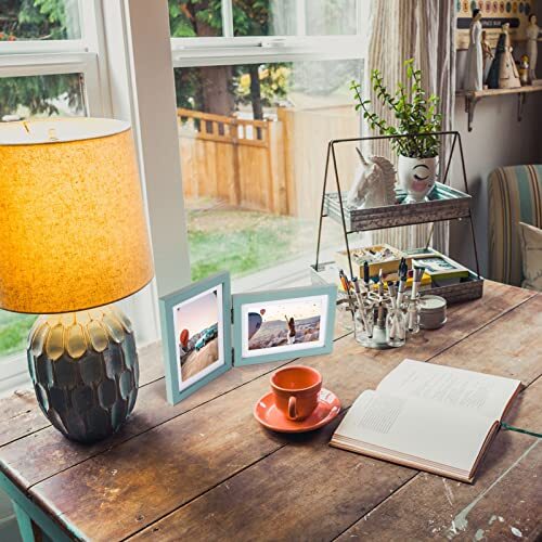 4x6 Double Hinged Picture Frame Vertical 4x6 & Horizontal 4x6 Teal Blue ...