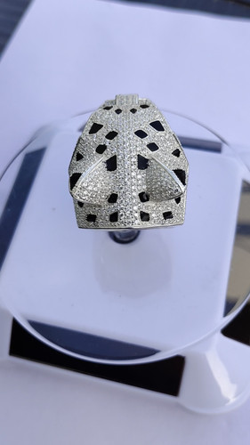 14K White Gold Plated Silver Panther Ring Zircon With Emerald Eyes ...