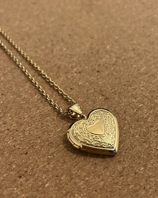 9K Gold GF Locket Necklace Pendant and 20'' Chain Double Heart Large ...