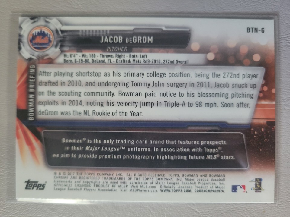 2017 Bowman Chrome Refractor Then & Now Jacob deGrom #BTN-6 Mets ...