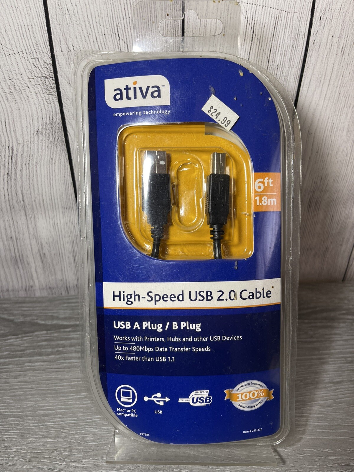 Ativa High-Speed USB 2.0 A Plug To B Plug A/B Cable 6ft Long New ...