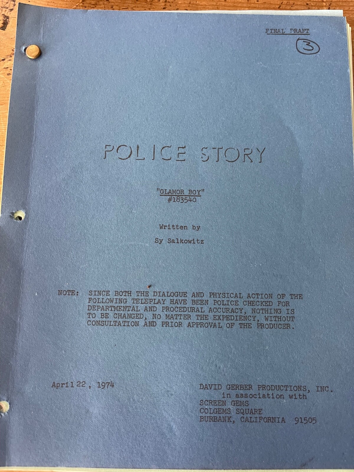 POLICE STORY TV SERIES SHOW SCRIPT EPISODE glamour boy | eBay