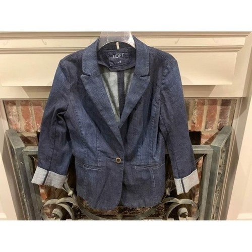 Ann Taylor Loft denim jacket size women’s 4, one button closure, rolled ...