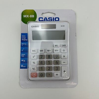 Casio MX-8B Calculator Extra Large Display Solar Powered White | Brand ...