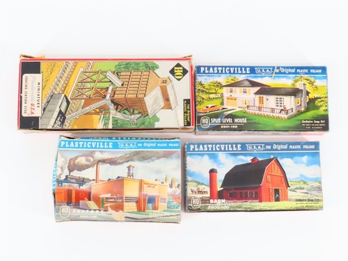 LOT of 4 HO Scale Bachmann Plasticville Barn/House/Factory Building ...