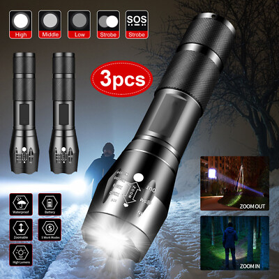 3X Super Bright LED Tactical Flashlight Military LED Torch Zoomable ...