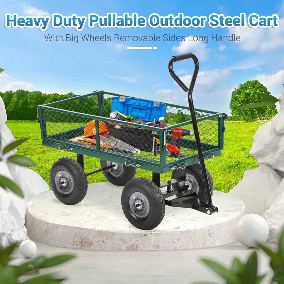 Garden Carts Yard Dump Wagon Cart Lawn Utility Cart Outdoor Steel Heavy ...