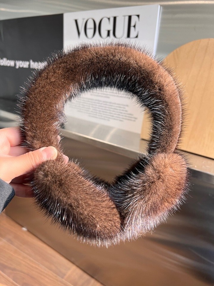 Women's Real Mink Fur Earmuffs Large Ear Protection Winter Warm Muffs ...
