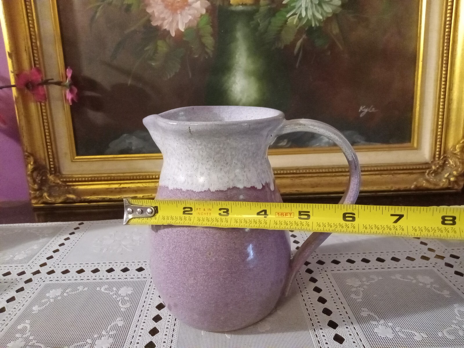 Hand Thrown Purple Drip Glaze Art Pottery Pitcher Signed | eBay