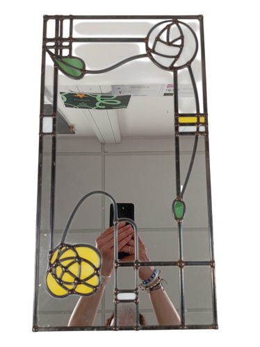 ACD Glass Art Inspired Lead Overlay Stained Glass Mirror With Ornaments ...
