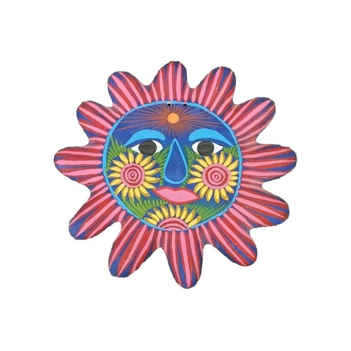 Mexican Pottery Folk Art Hand Painted Sun Colorful 6" | eBay
