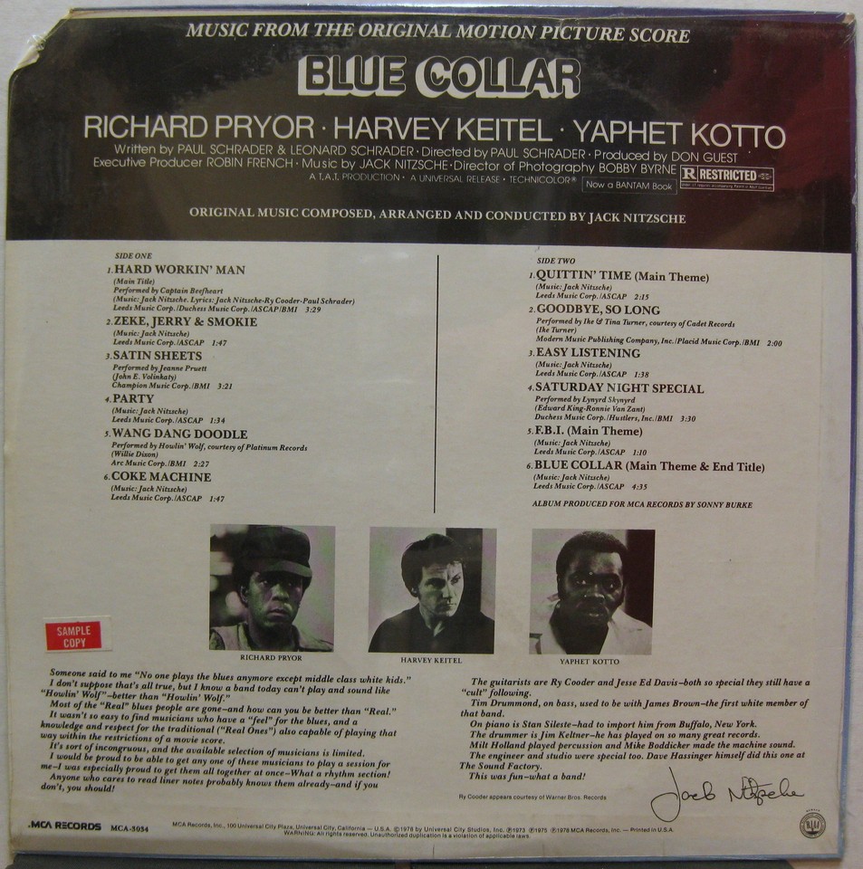 BLUE COLLAR Soundtrack US 1978 SEALED LP Captain Beefheart NITZSCHE Ry ...