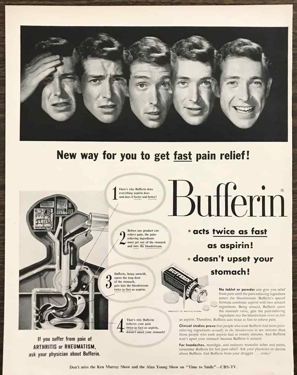 1953 Bufferin PRINT AD New Way to Get Fast Pain Relief | eBay
