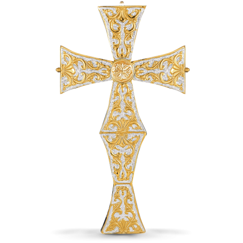 11.4" Greek Gold Silver Plated Altar Hand Blessing Engraved Cross ...