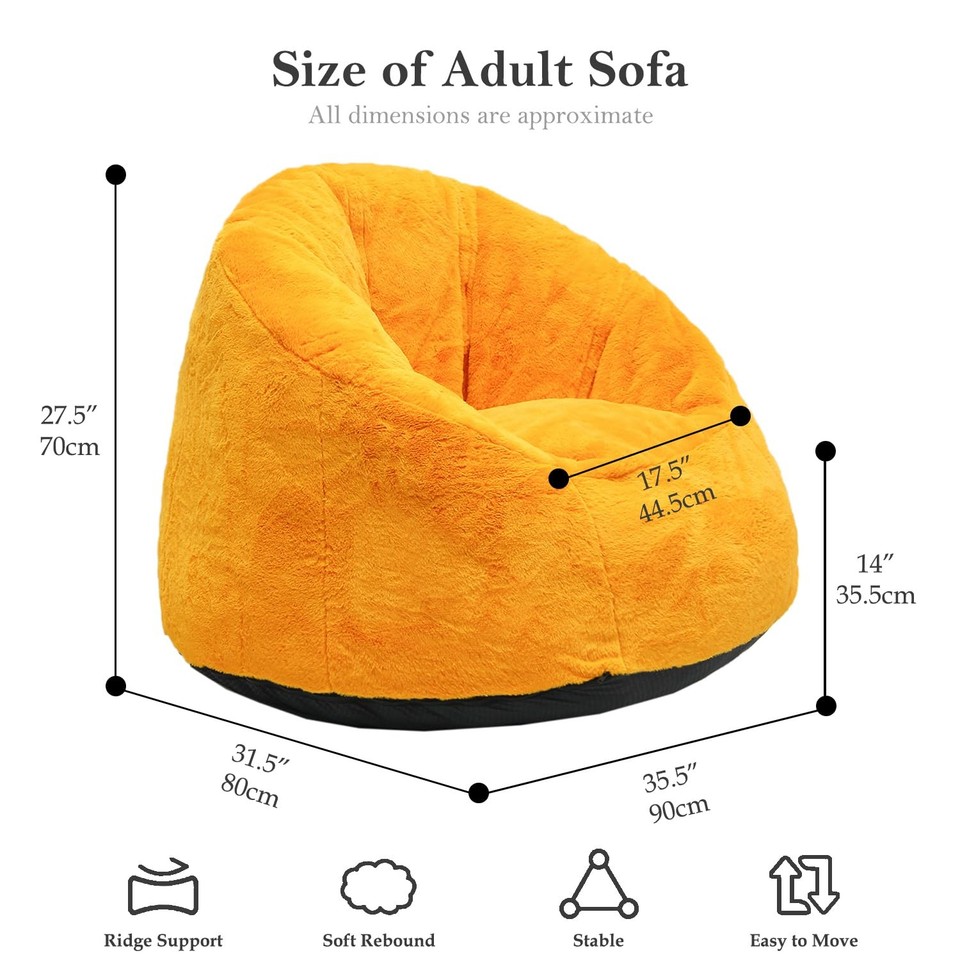 Medium Shell Bean Bag Chair, Adult Size Bean Bag Sack, Foam Filling ...