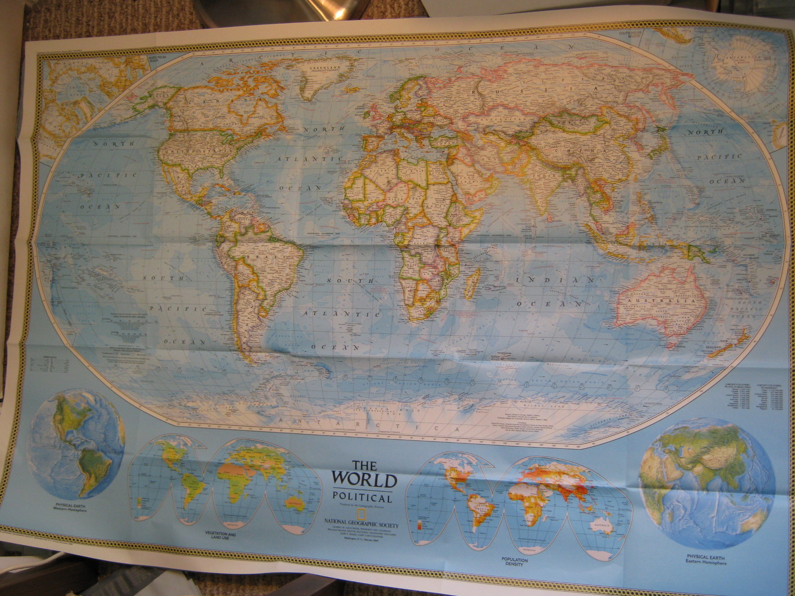 THE WORLD POLITICAL & PHYSICAL MAP National Geographic February 1994 | eBay