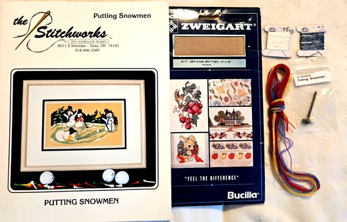 The Stitchworks~ PUTTING SNOWMEN ~Cross Stitch Chart w/fabric, embellishments ++ | eBay