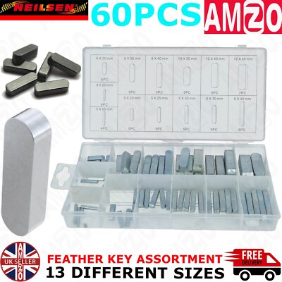 60pc Feather Key Assortment Metric Various Sizes Woodruff Hubs Drive ...